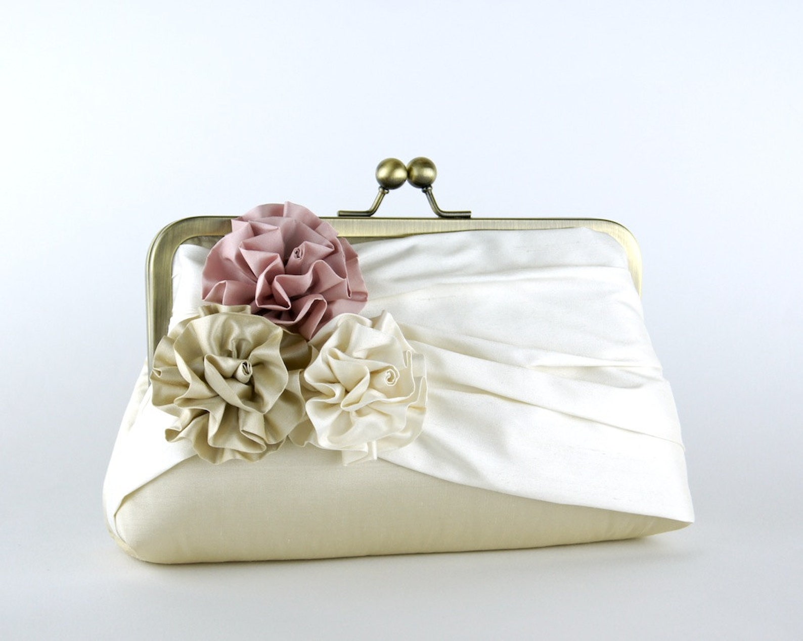 Roses Silk Clutch in Ivory Champagne and Pink Wedding | Etsy