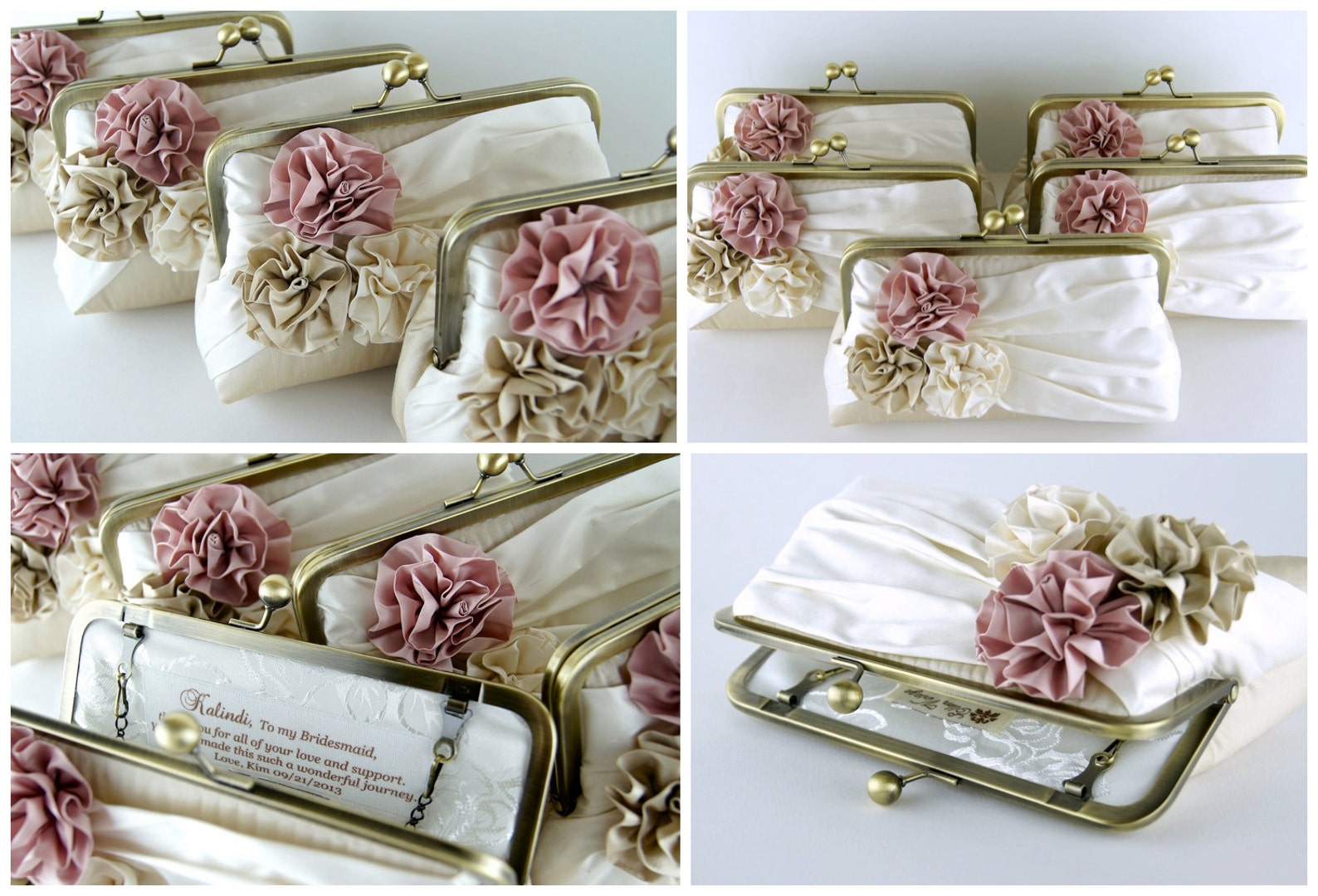 Roses Silk Clutch in Ivory Champagne and Pink Wedding | Etsy