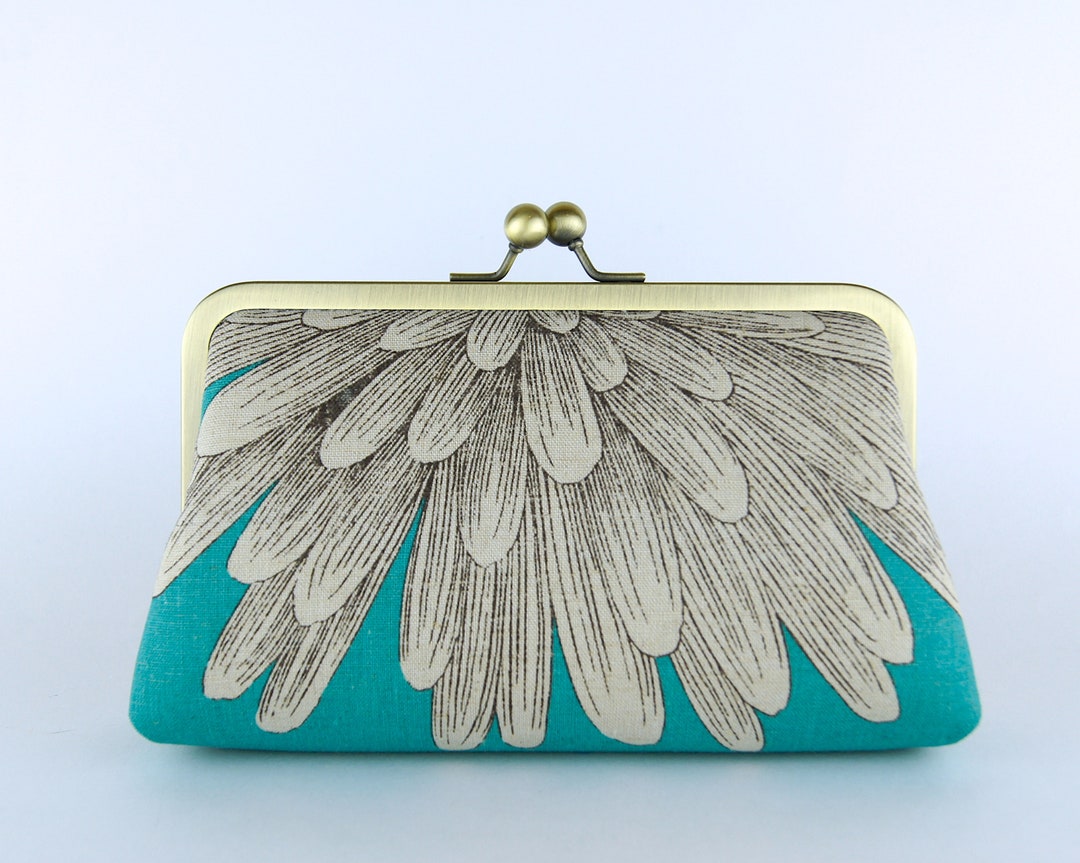 Chrysanthemum Clutch on Turquoise (choose Your Color) With Silk Lining ...
