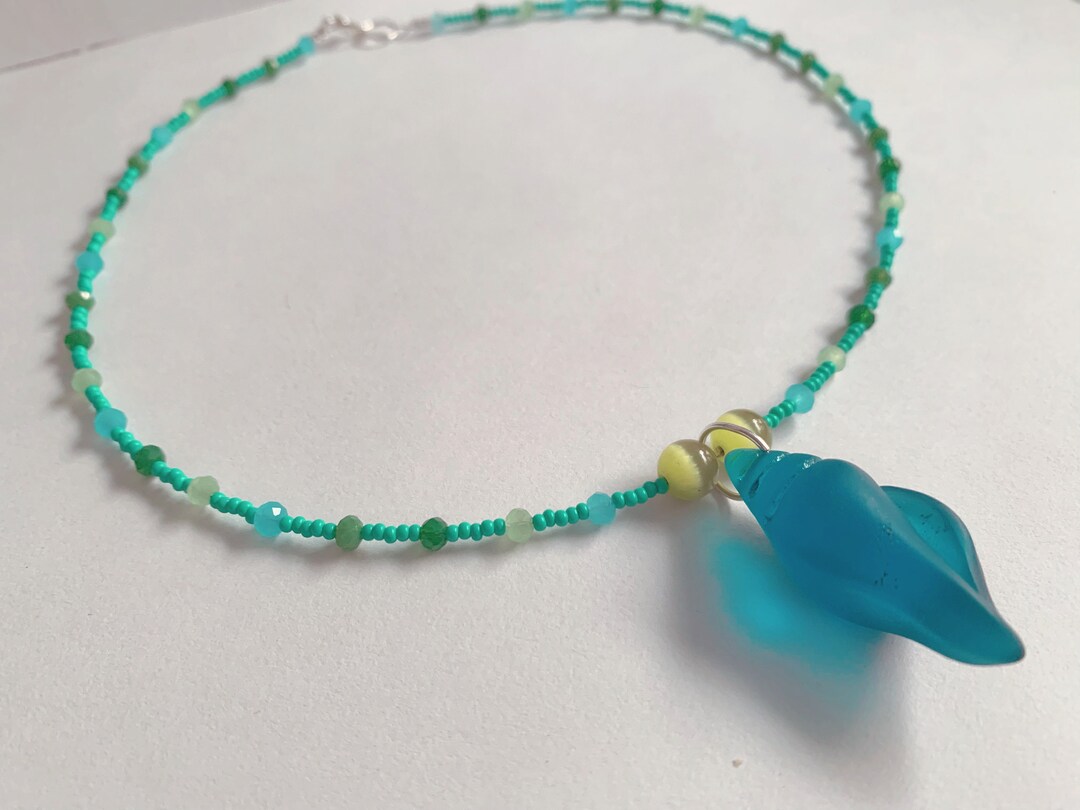 Matte Glass Sea Shell Pendant Necklace - Etsy