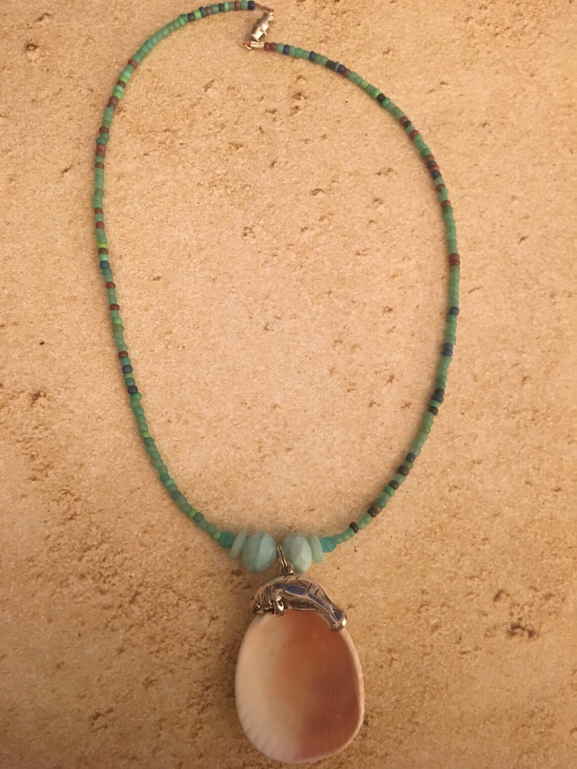 Blue Rondelle Cockle Shell Manatee Necklace - Etsy