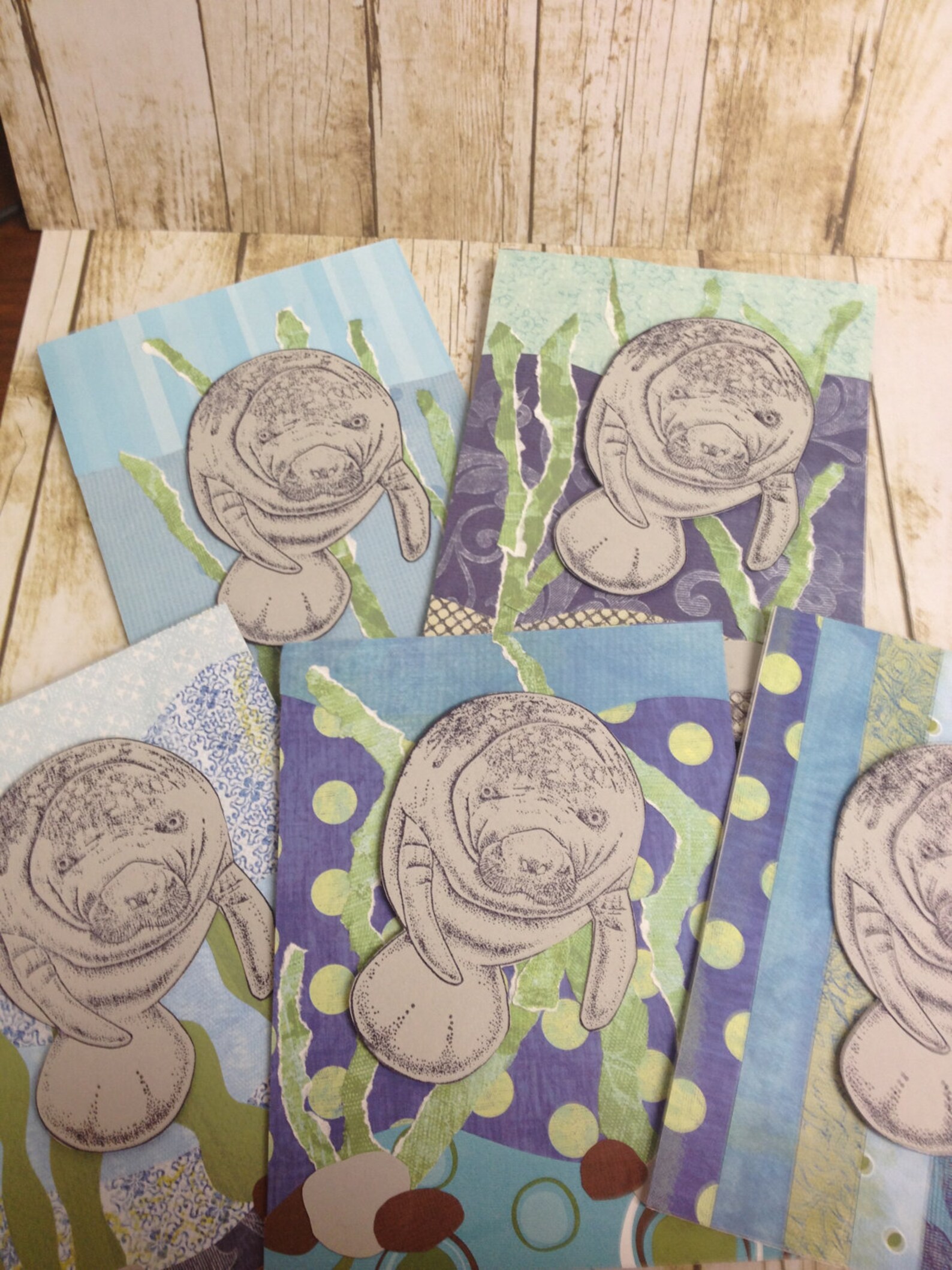 3 Handmade Manatee Cards Blank - Etsy