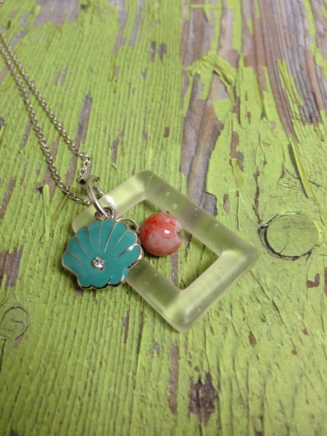 Enameled Turquoise Shell Charm Necklace | Etsy