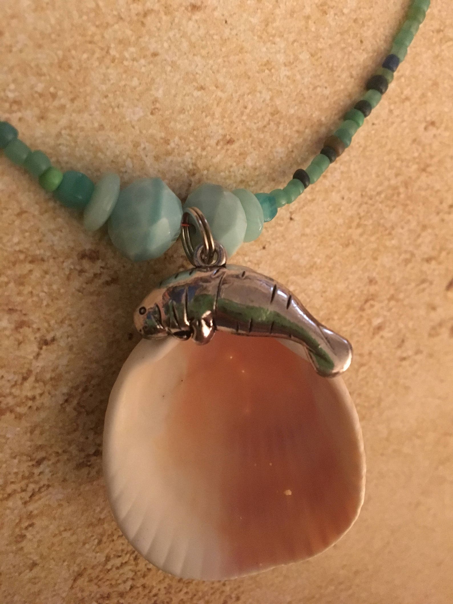 Blue Rondelle Cockle Shell Manatee Necklace - Etsy