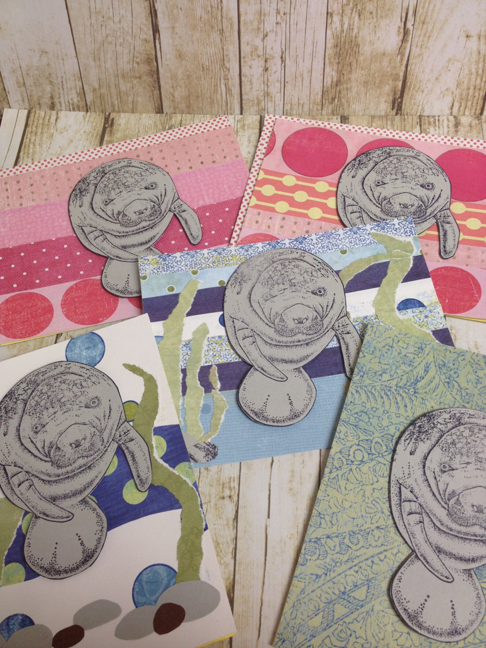 3 Handmade Manatee Cards Blank - Etsy