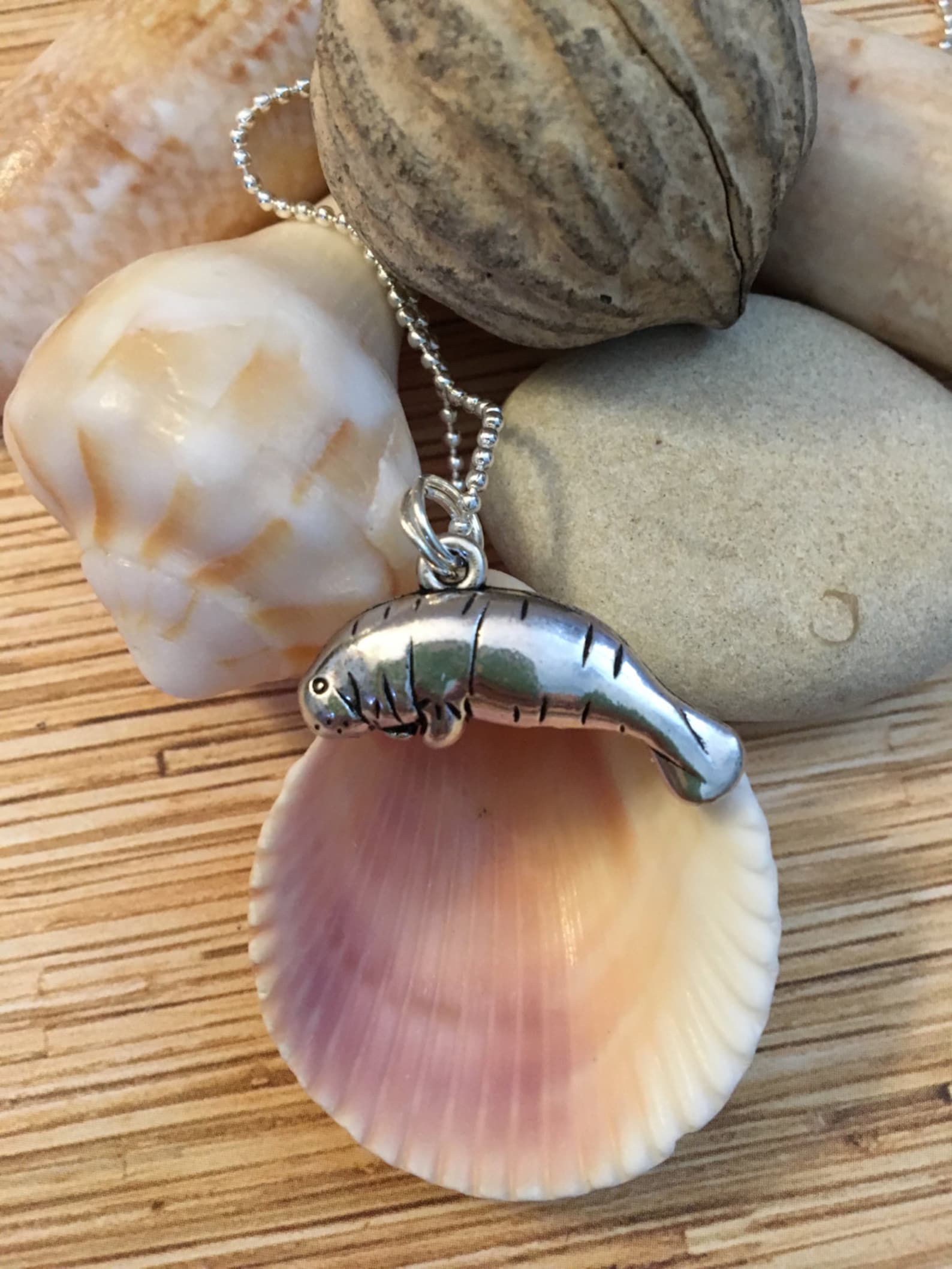 Peach & Lavender Blush Shell Manatee Necklace - Etsy