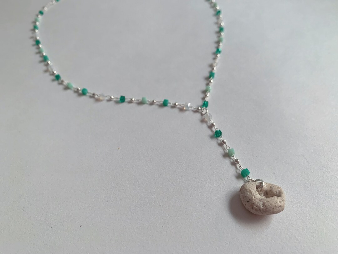 Delicate Beaded Chain Hag Stone Witch Stone Lariat Y Necklace - Etsy
