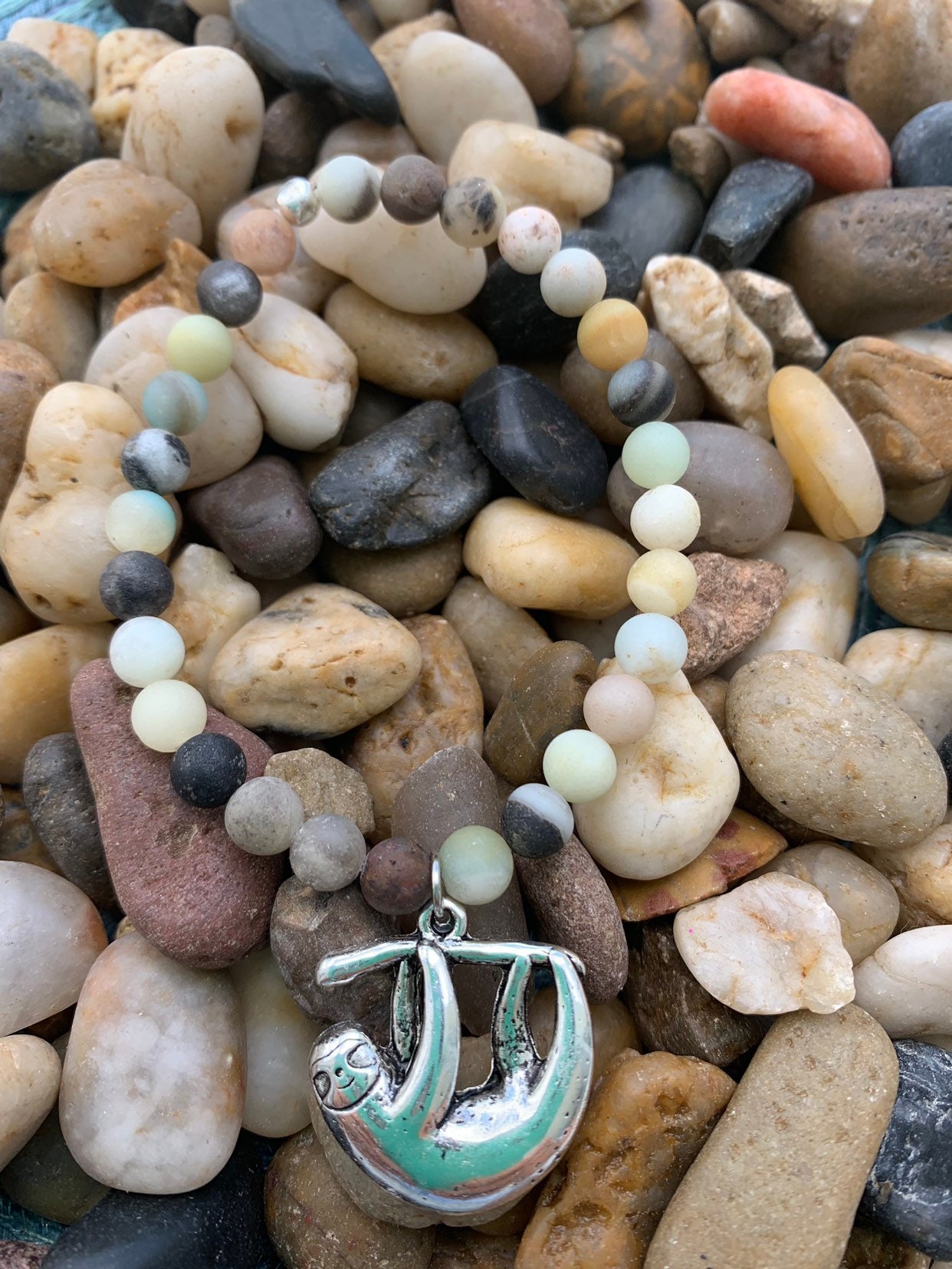 Sloth Stone Bead Stretch Bracelet - Etsy UK