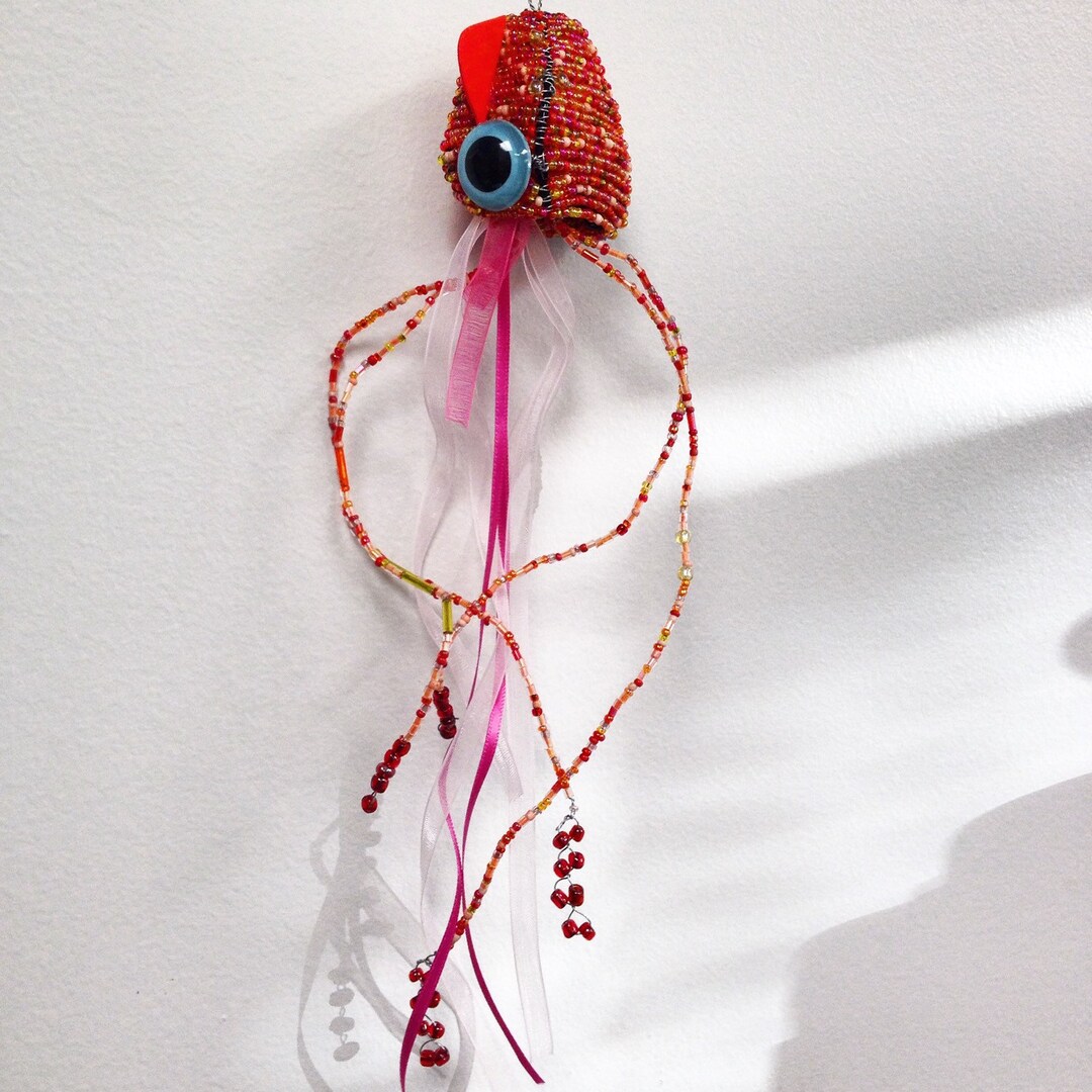 Red/orange Squid Beaded Sculpture Ornament - Etsy