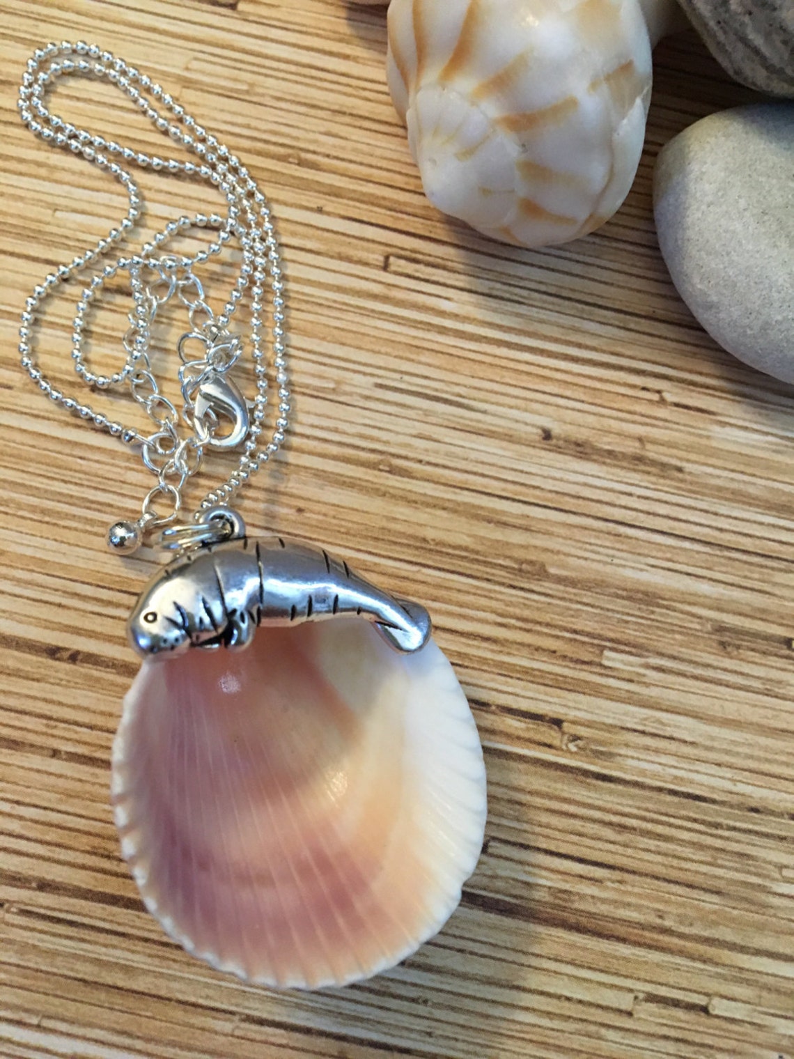 Peach & Lavender Blush Shell Manatee Necklace - Etsy