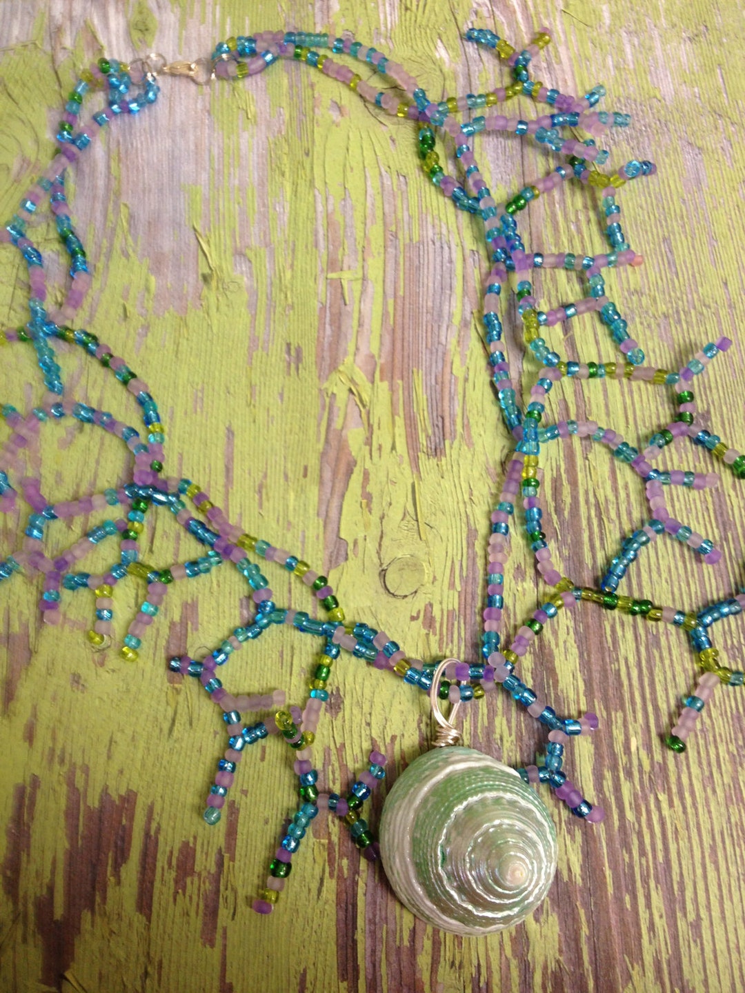 Blue Sculptured Coral With Green Shell Necklace - Etsy