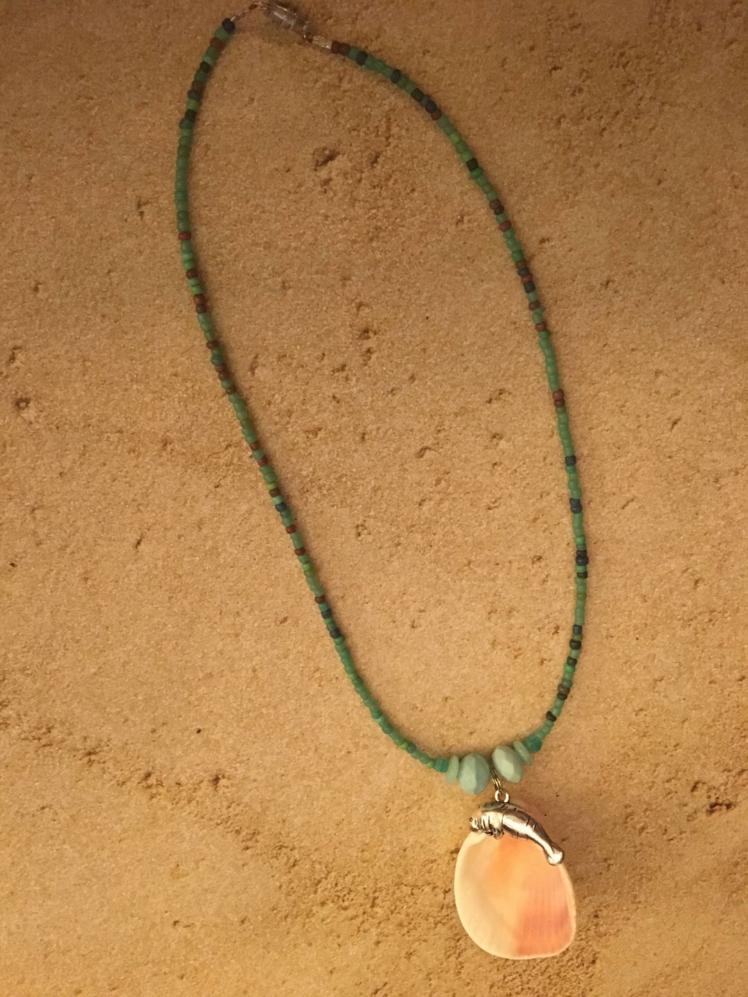Blue Rondelle Cockle Shell Manatee Necklace - Etsy