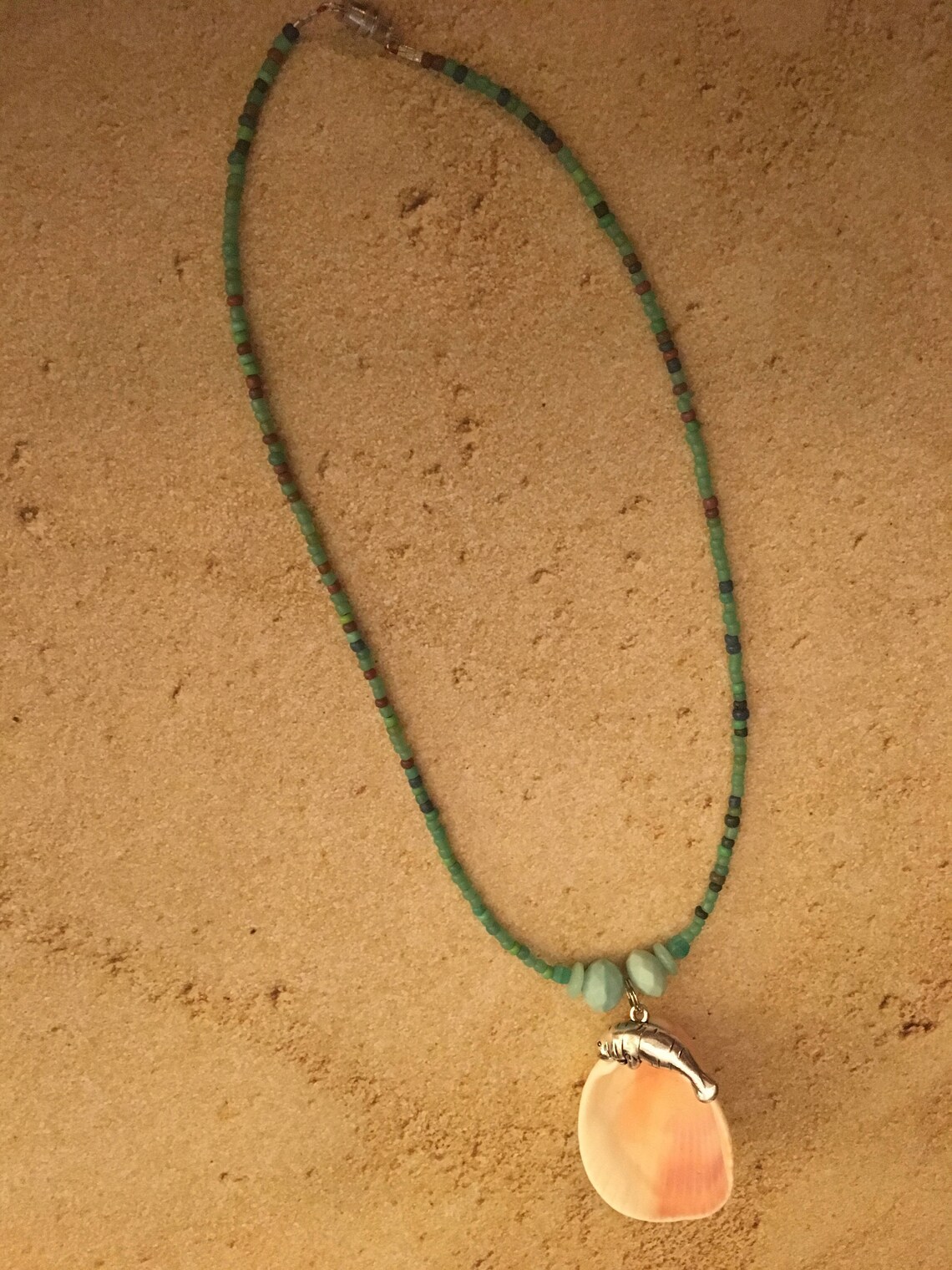 Blue Rondelle Cockle Shell Manatee Necklace - Etsy