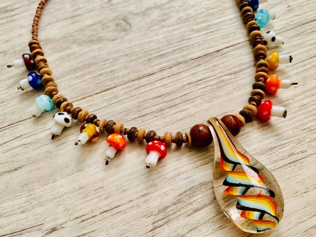 Boho Hippie Festival Double Helix Rainbow Boro Glass Pendant Necklace ...