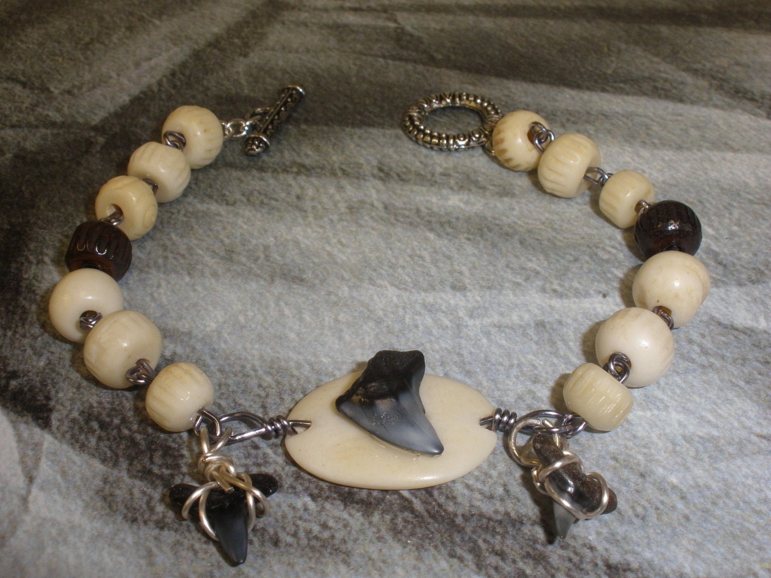 Shark Tooth and Bone Bracelet | Etsy