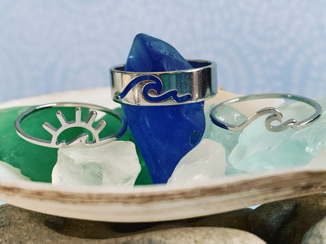 Stainless Steel Wave Ring Sunrise Wave Ring Sun Ring Wave Cut-out Band ...