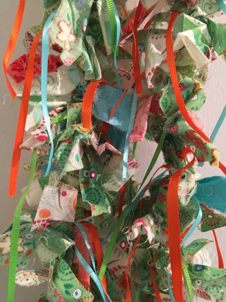 Boho Upcycled/recycled Fabric Boa Scarf Green Ribbon Streamer | Etsy