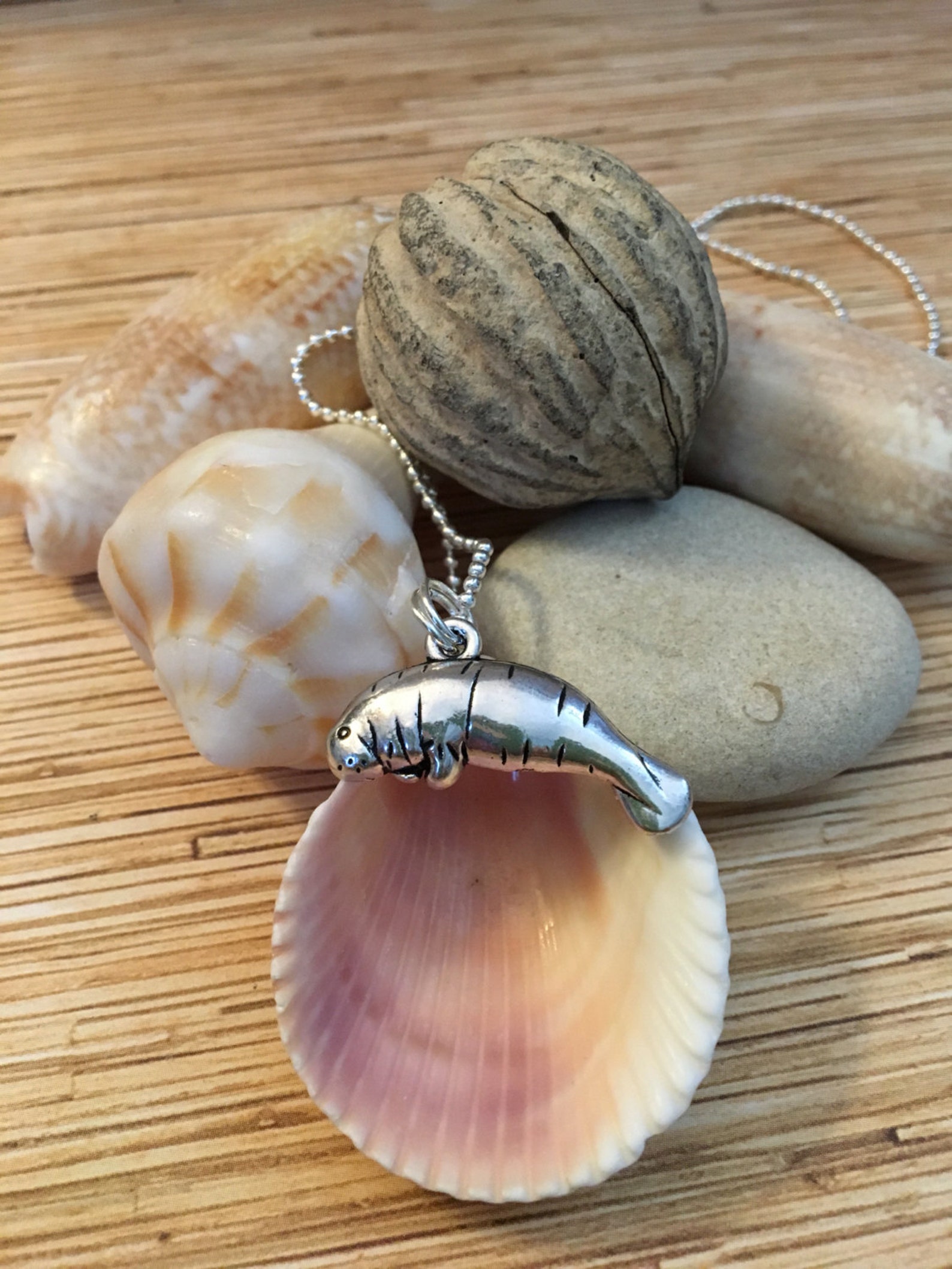 Peach & Lavender Blush Shell Manatee Necklace - Etsy