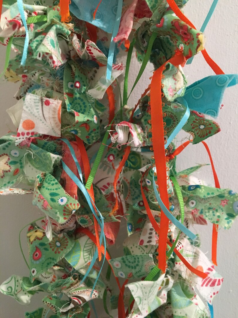 Boho Upcycled/recycled Fabric Boa Scarf Green Ribbon Streamer | Etsy