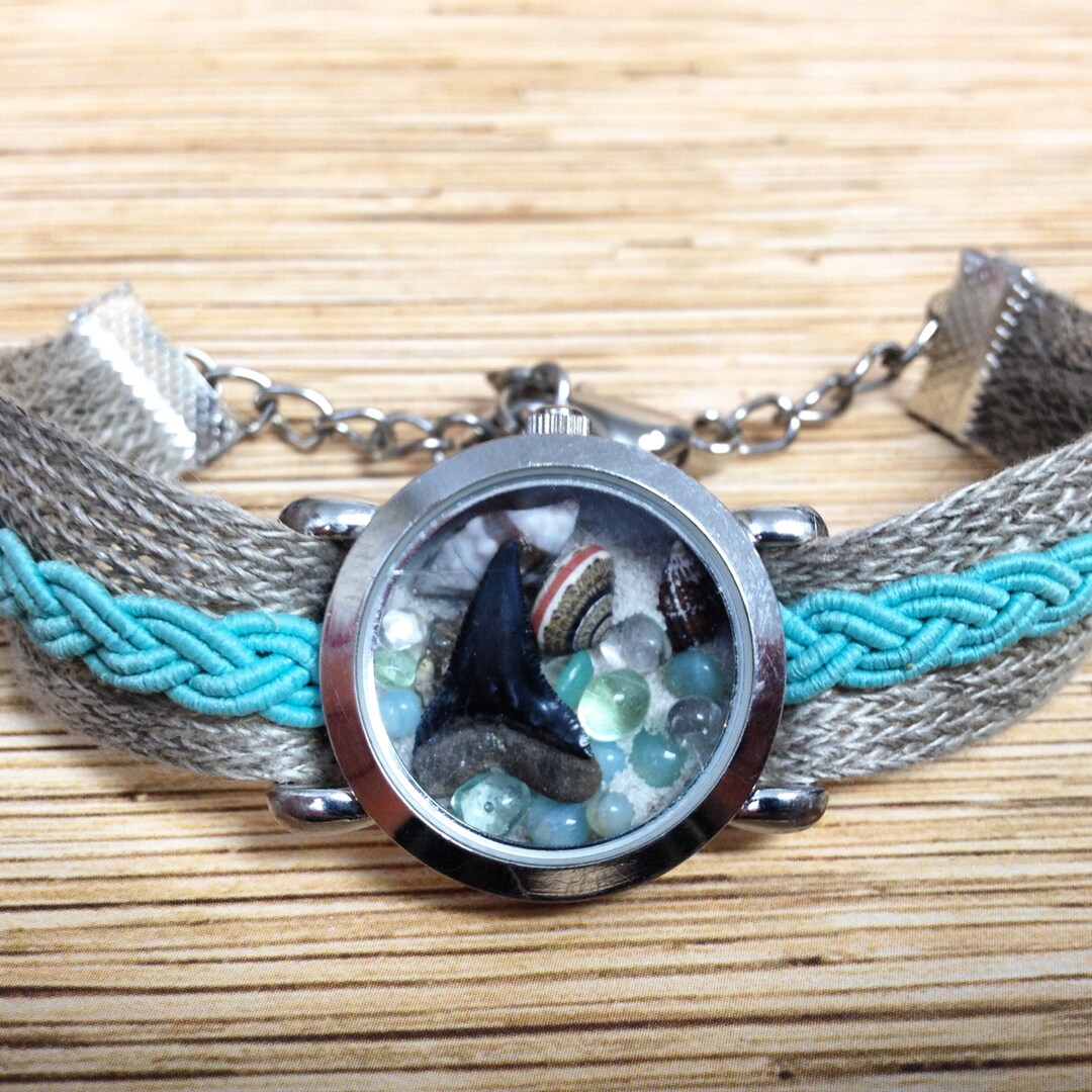 Linen & Shark Tooth Repurposed Upcycled/recycled Beach Watch Bracelet ...