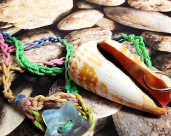 Seashell Adjustable Hemp Necklace / Fishermans Net Seashell Necklace ...