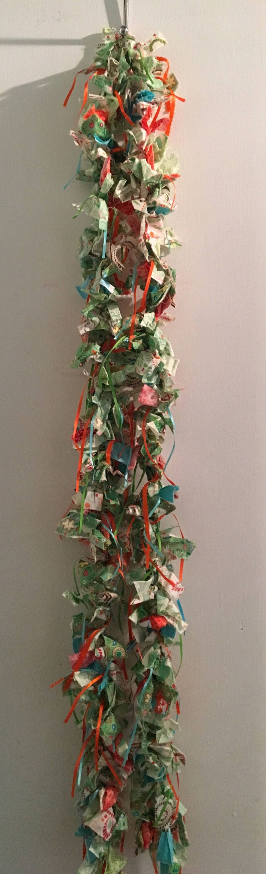 Boho Upcycled/recycled Fabric Boa Scarf- Green Ribbon Streamer - Etsy