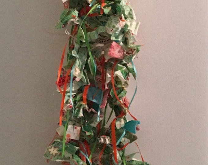 Boho Upcycled/recycled Fabric Boa Scarf- Green Ribbon Streamer - Etsy