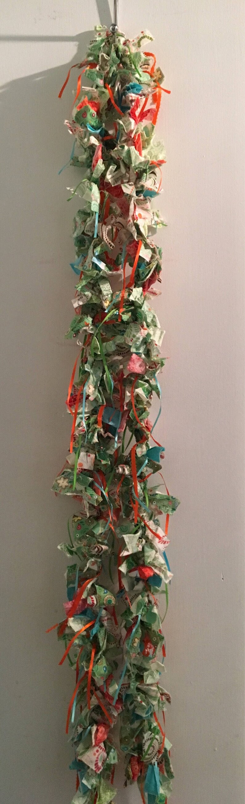 Boho Upcycled/recycled Fabric Boa Scarf Green Ribbon Streamer | Etsy