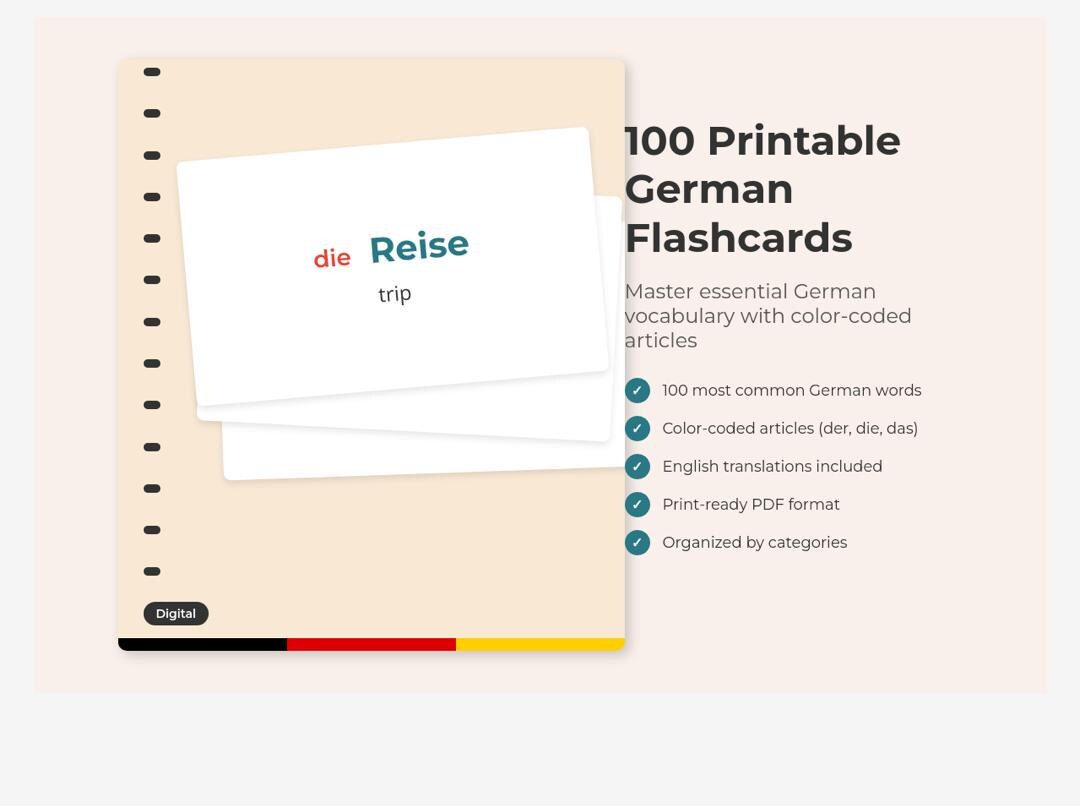 100 Printable German Flashcards With English Translations for A1/a2 ...