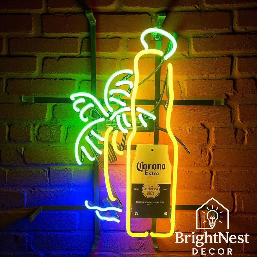 Corona Extra Neon Sign With Palm Tree, Real Glass Beer Bar Light for ...