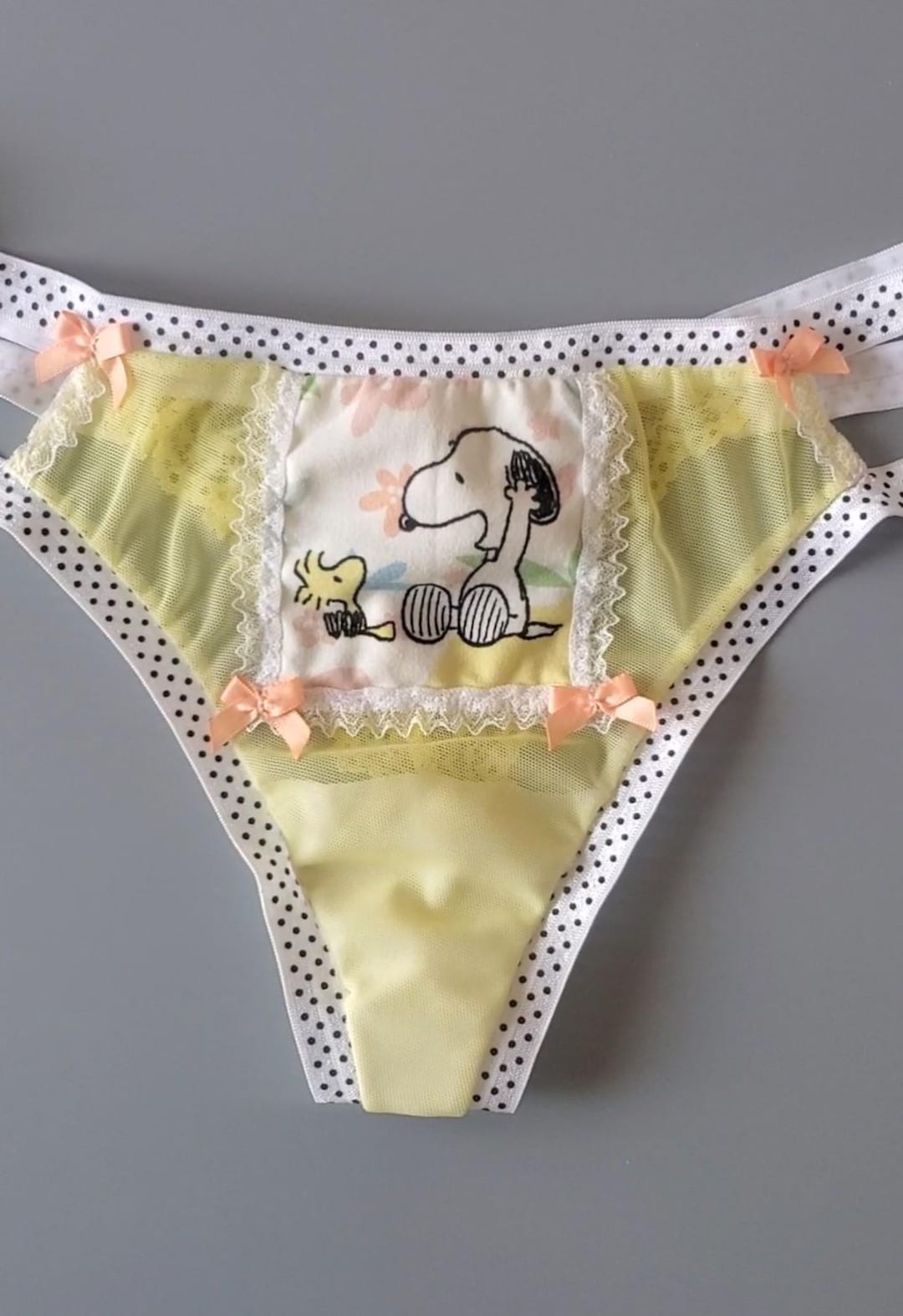 Snoopy Strappy Lace and Mesh Thong Panties Cute Panty Women's Cartoon ...