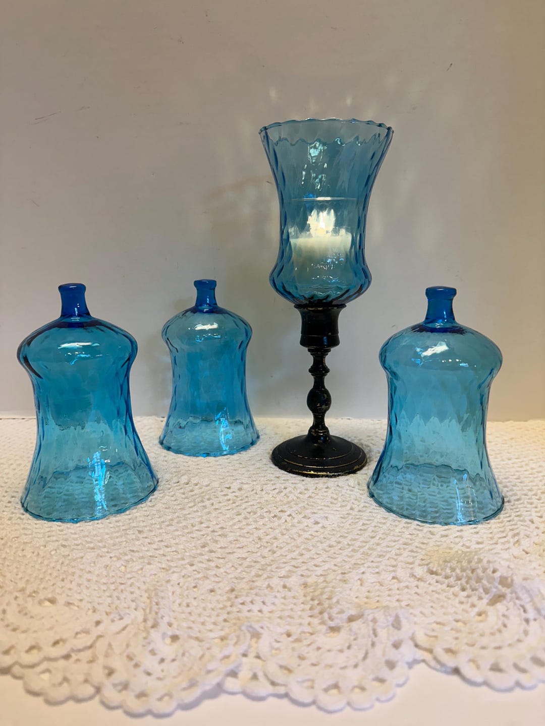 Vintage 4 Blue Glass Peg Votives for Candle Holder Home Interior Lot ...