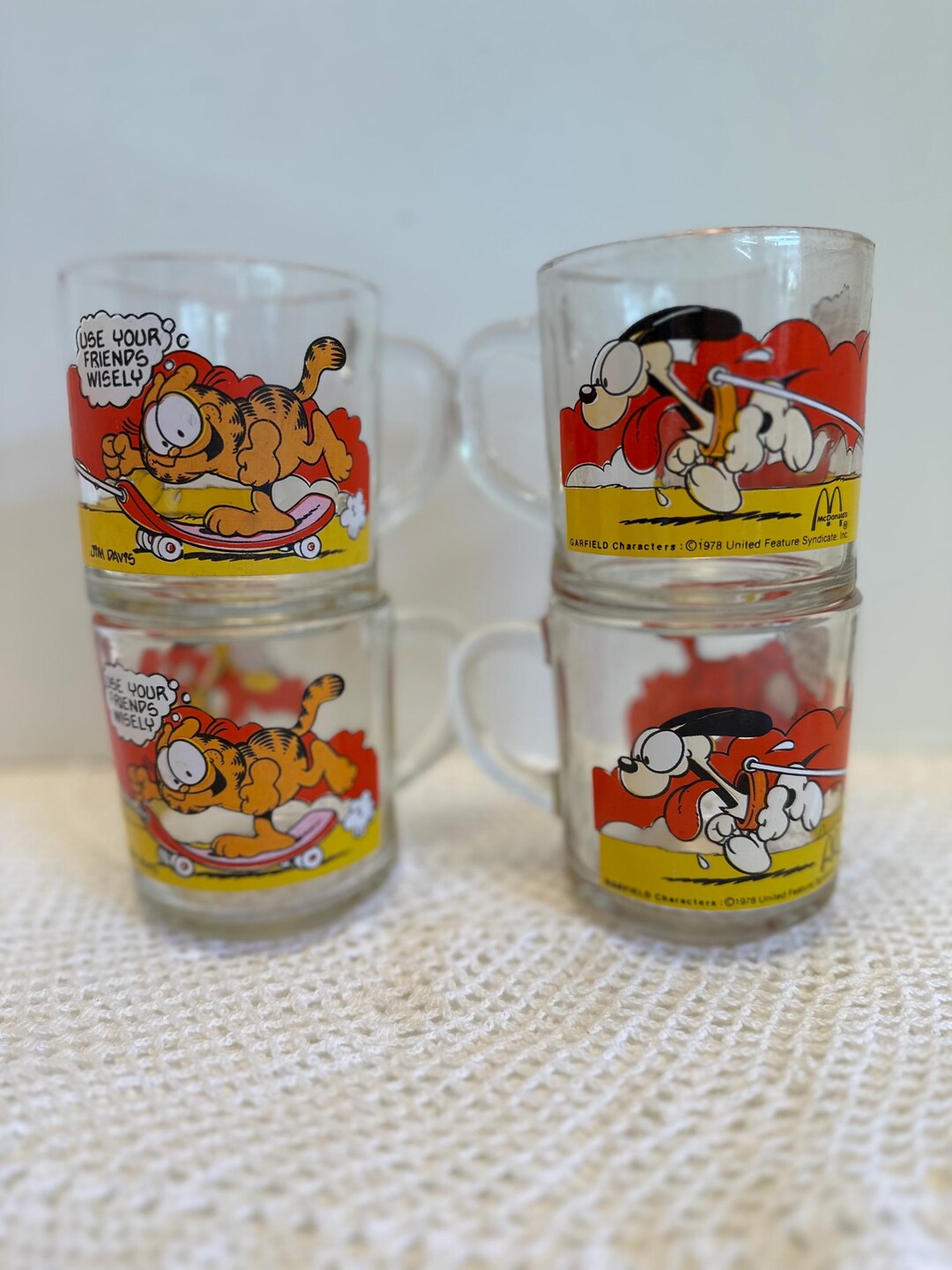 Vintage 4 Garfield Glass Mugs 1978 Mcdonalds Artist Jim Davis Use Your ...