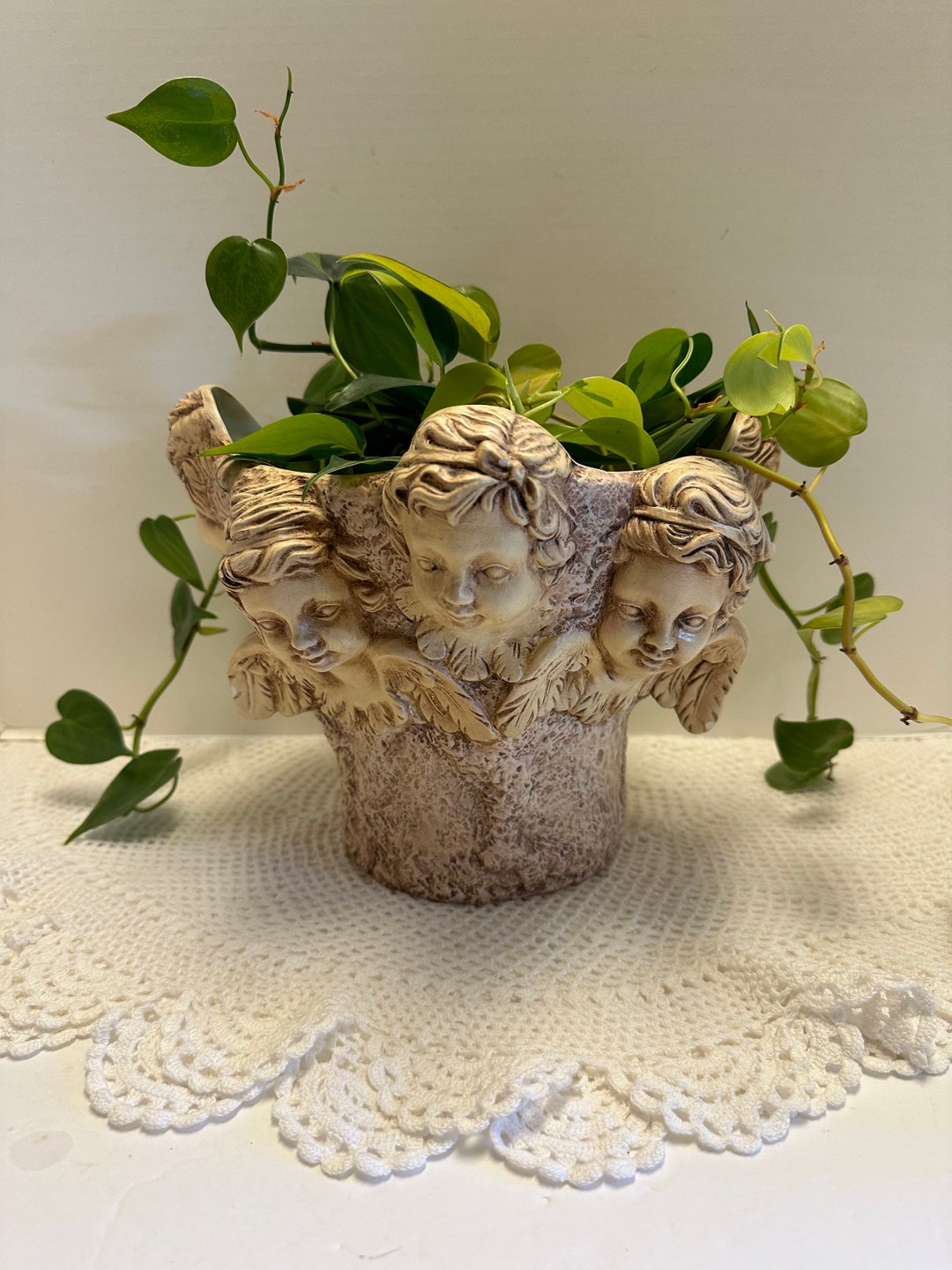 Vintage Cherub Ceramic Planter 8" by 10" Large Victorian Style Planter ...