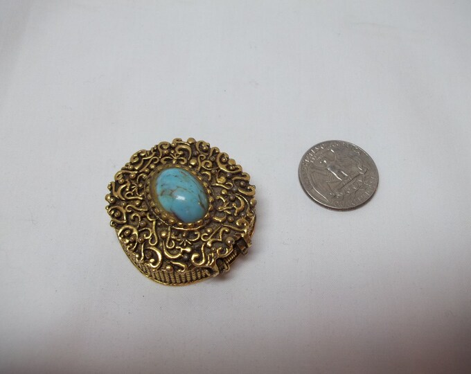 Vintage Gold Tone and Turquoise Pill Box - Etsy