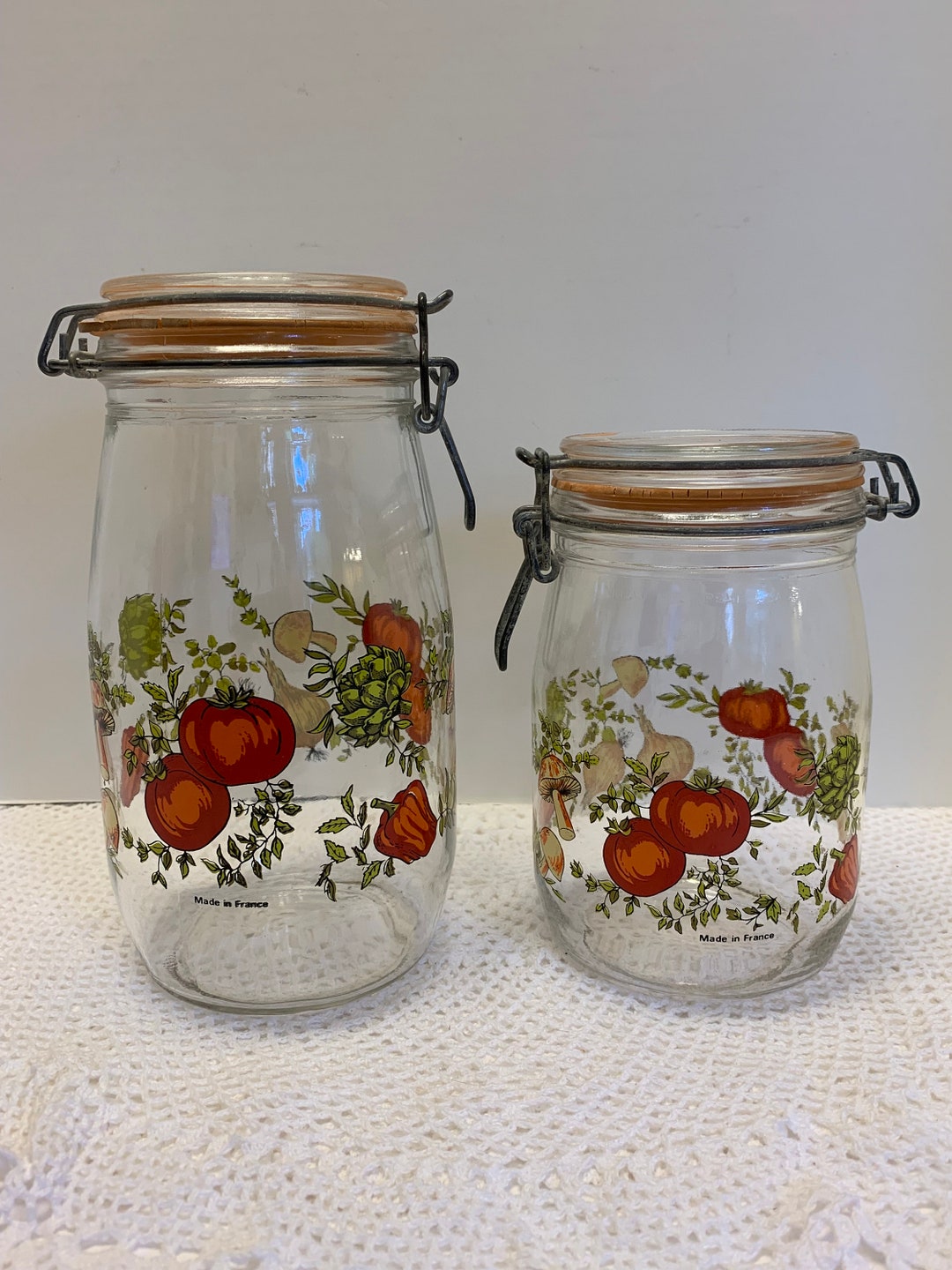 Vintage Set of Two ARC France Glass Canisters Spice of Life Jars With ...