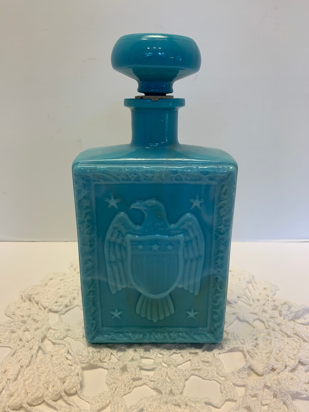 Vintage Slag Turquoise Blue Slag Glass Liquor Decanter 1969 With Naked ...