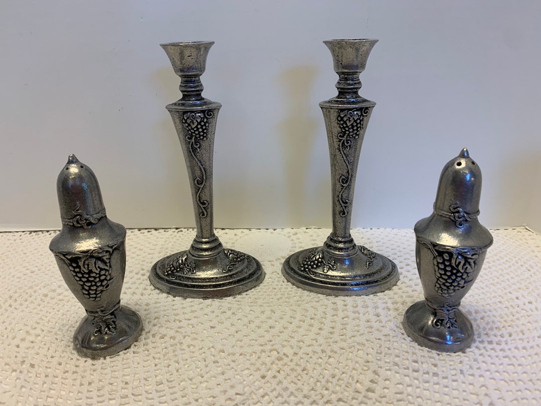 Vintage 4 Piece Carson Pewter Candle Holder and Salt & Pepper Set ...