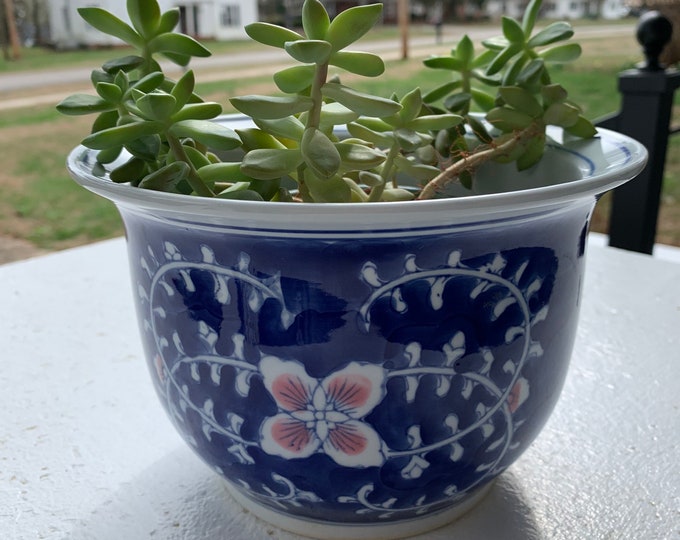 Vintage Blue White Planter Jardinere With Flowers Fishbowl Planter ...
