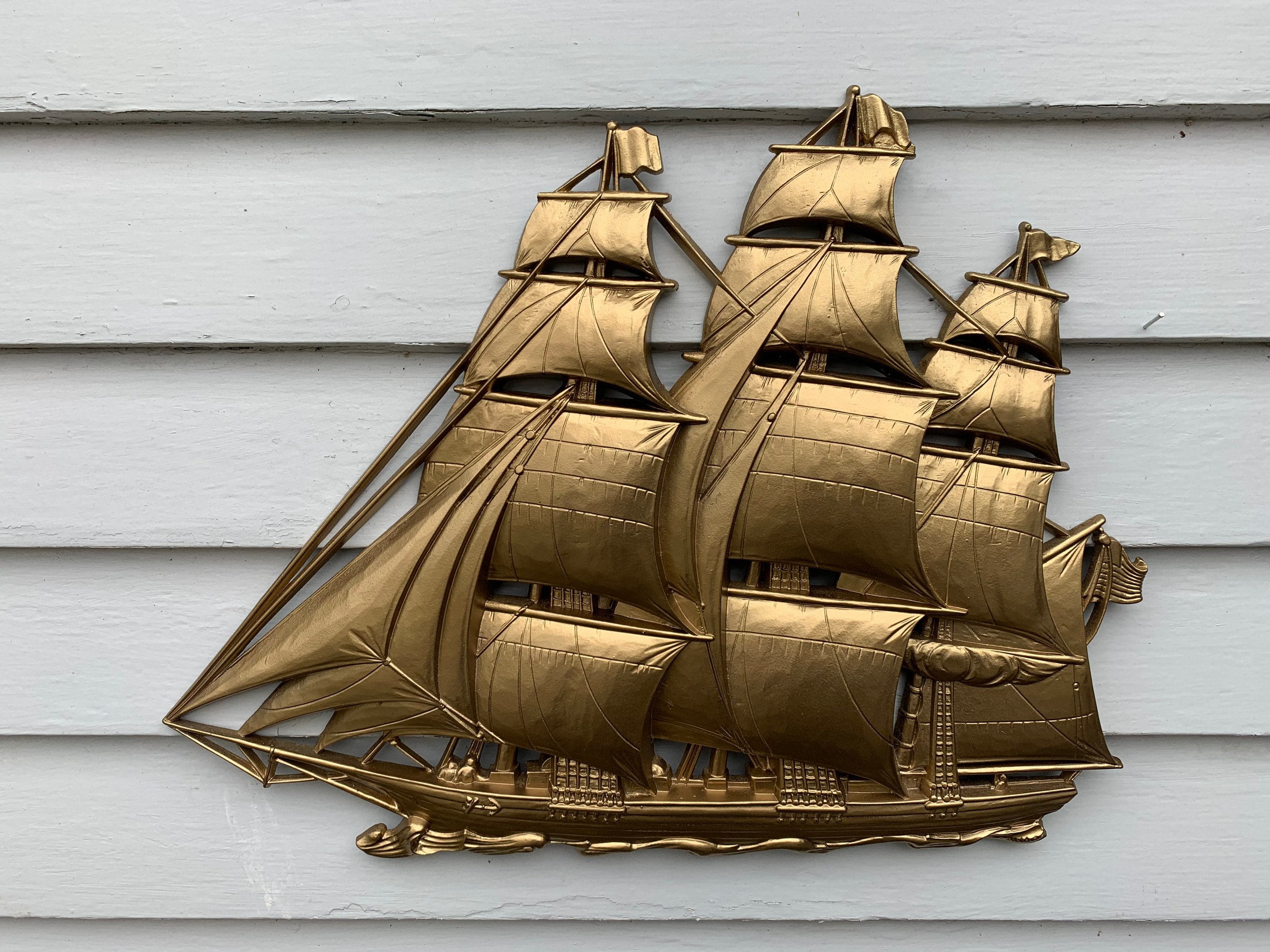 Vintage Large Antique Gold Sailing Ship Made of Plastic Resin | Etsy