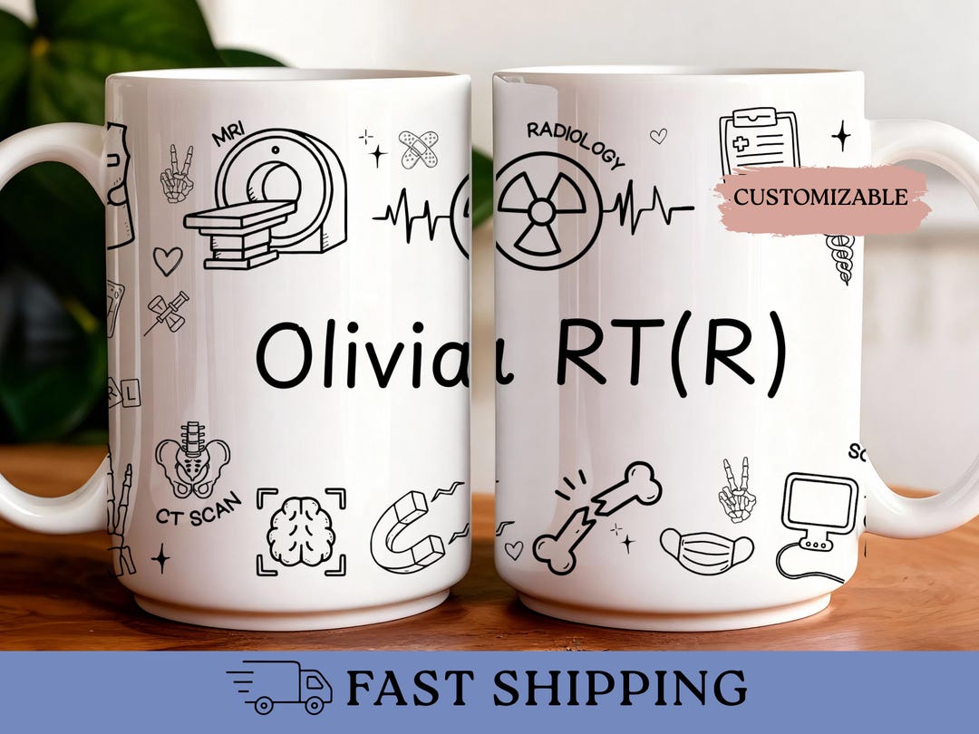 Personalized X-ray Tech Mug, Doodle Style Radiology Coffee Cup, Custom ...