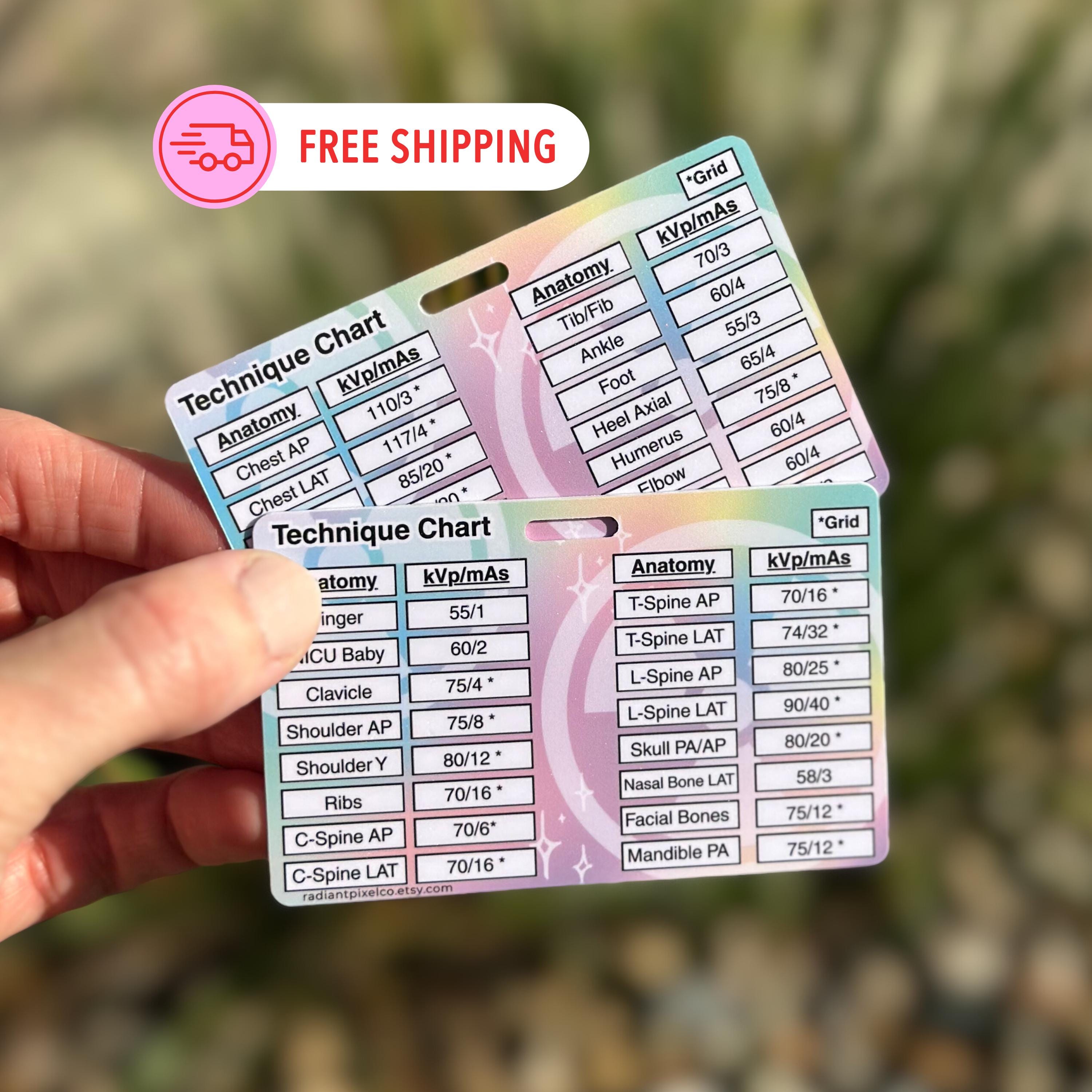 Radiology Technique Card, Xray Badge Reel Card, Technique Chart, Xray ...