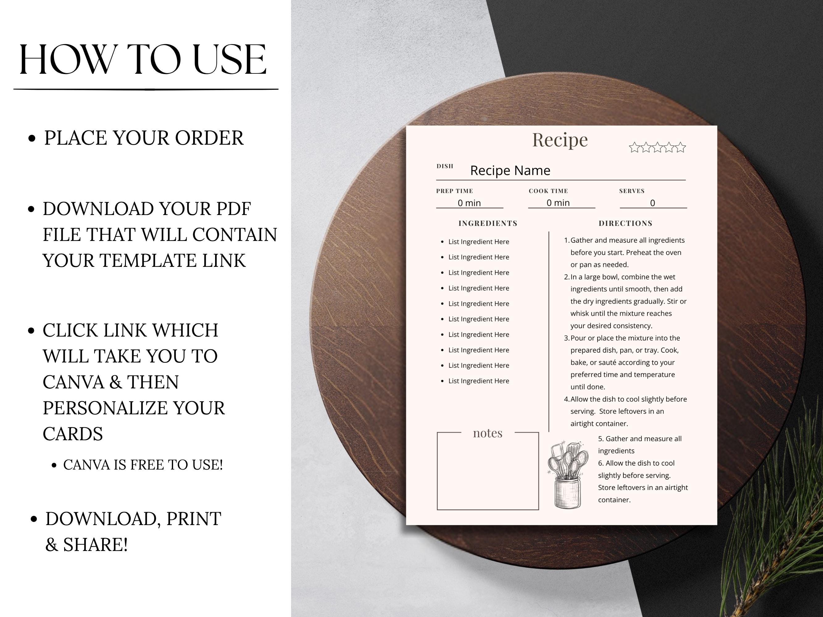 Minimalist Editable Recipe Template, Editable Recipe Binder Kit ...