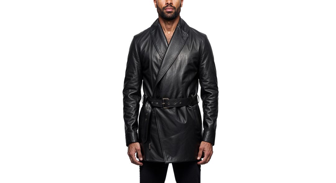 Handmade Black Leather Robe Jacket | Men's Belted Shawl Overcoat - Etsy