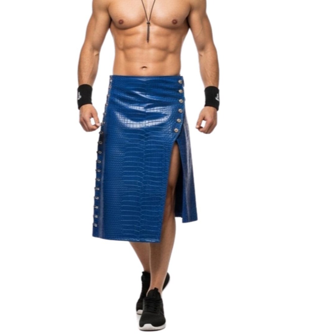 Electric Blue Leather Kilt for Men- Croc Texture Biker Kilt- Gothic ...