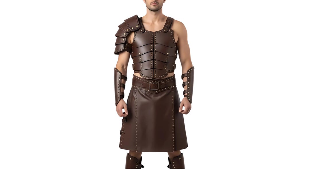 Mens Brown Leather Gladiator Armor Set | Roman Kilt, Cosplay Outfit - Etsy