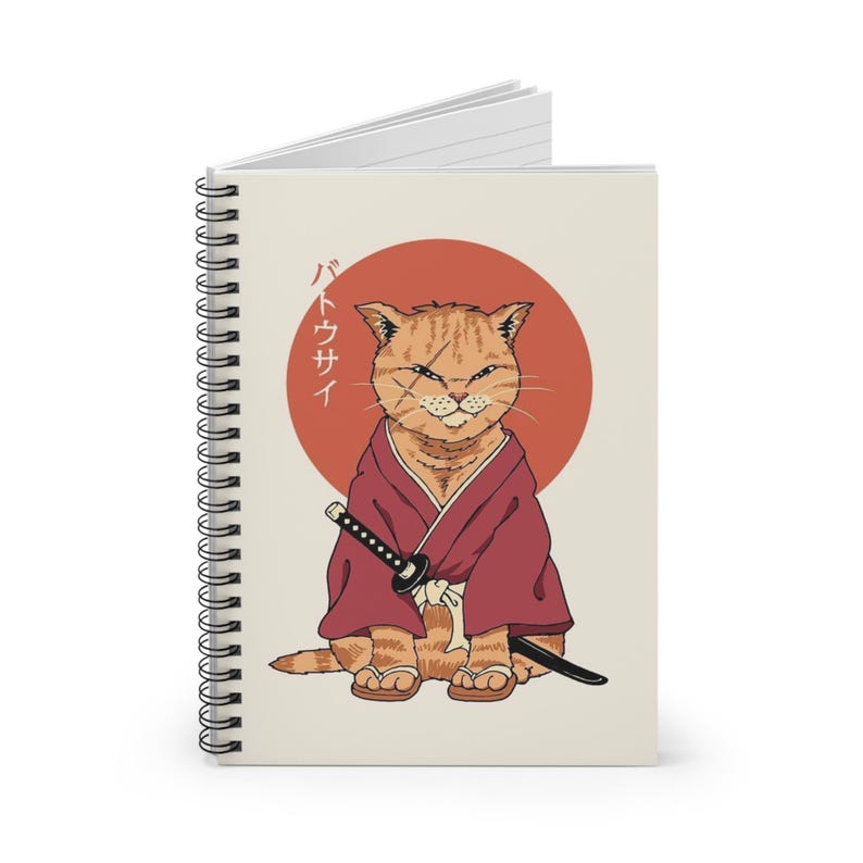 Cute Samurai Cat Spiral Notebook, Kawaii Cat Journal, Gift for Cat ...