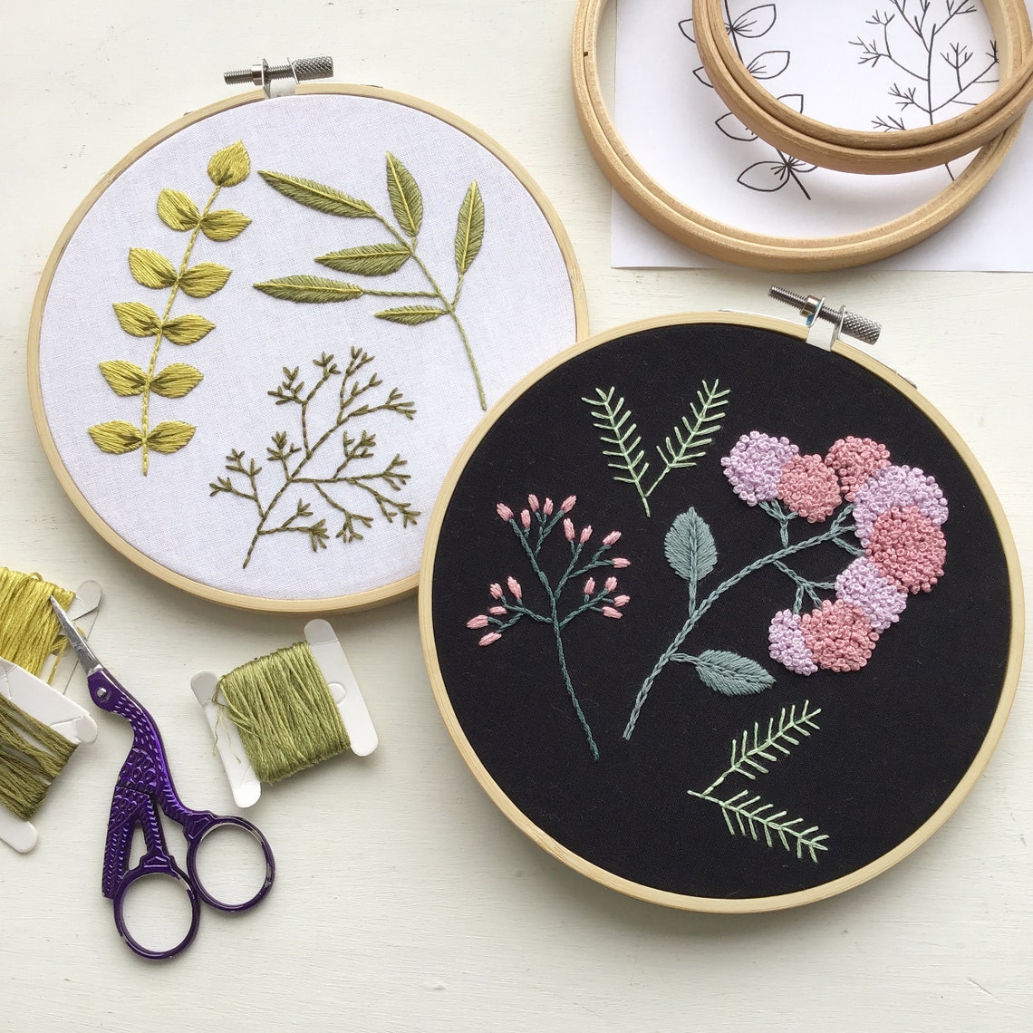 Modern Botanical PDF Pattern.botanical Leaves Embroidery - Etsy