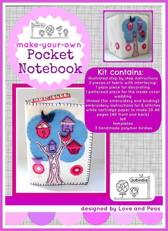 Items similar to Make your own Pocket notebook kit - embroidery and ...