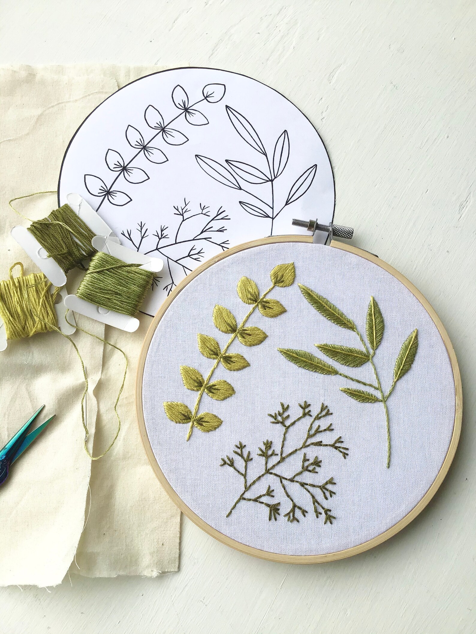 Modern Botanical PDF Pattern.botanical Leaves Embroidery - Etsy